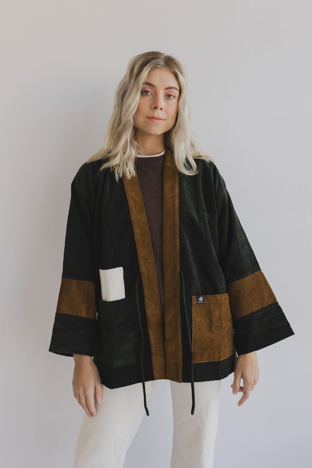 Ankila Ethical Clothing |Tana green and brown corduroy kimono – Ankila Concept Store